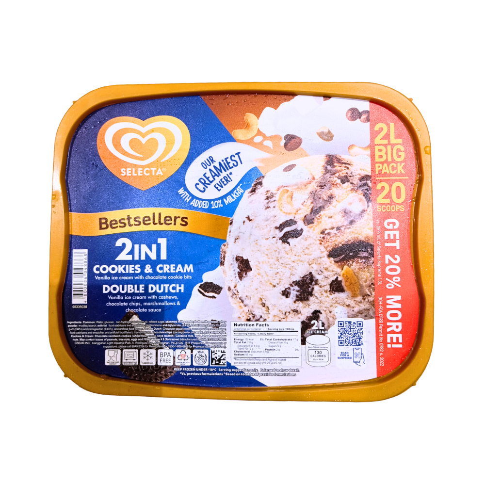Selecta Ice Cream 2-In-1 Cookies And Cream + Double Dutch 2L