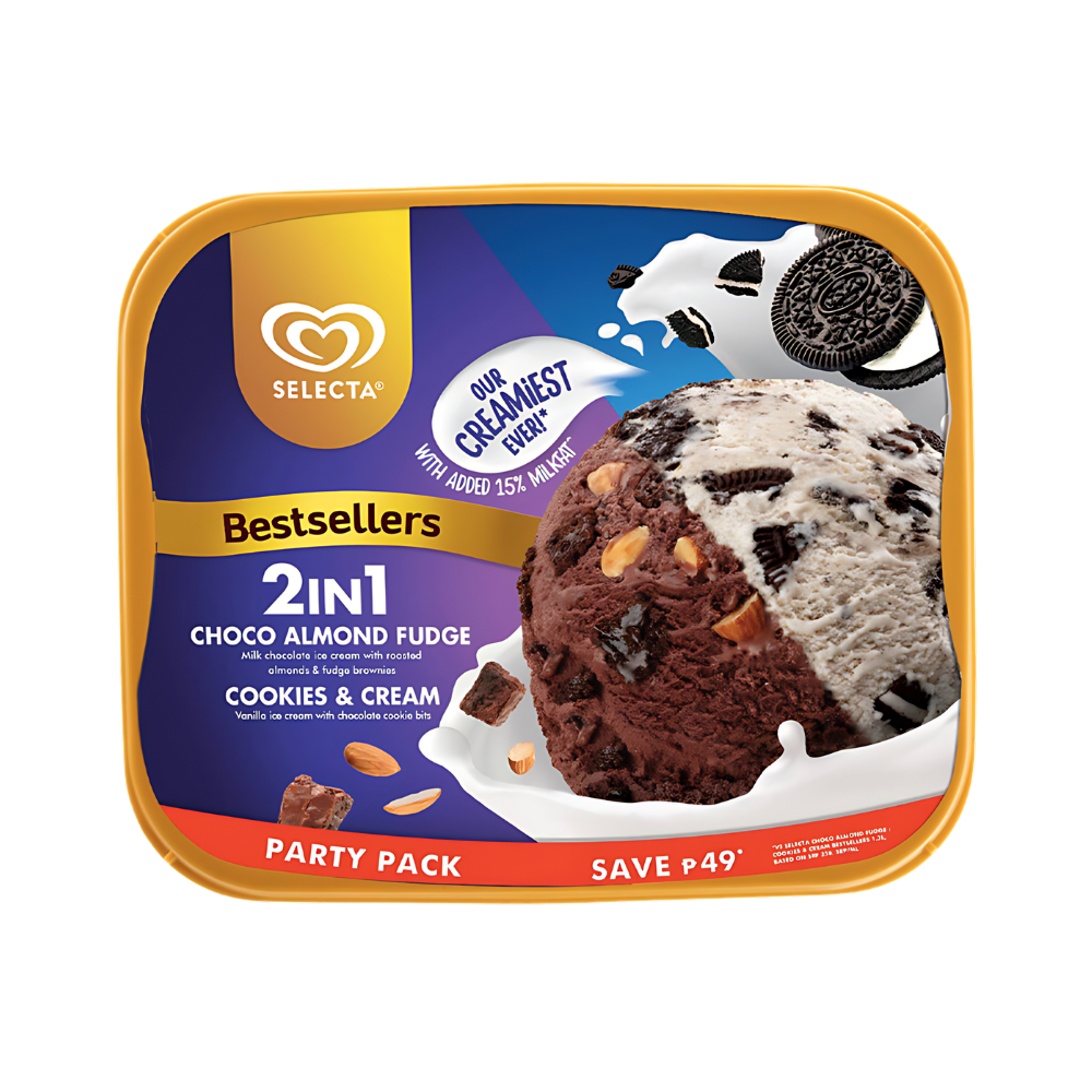Selecta Supreme Ice Cream Choco Almond Fudge And Cookies And Cream 2L
