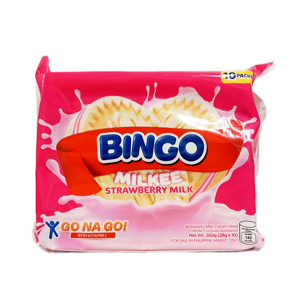 Nissin Bingo Sandwich Cookie Milkee Strawberry Milk 28g x 10’s