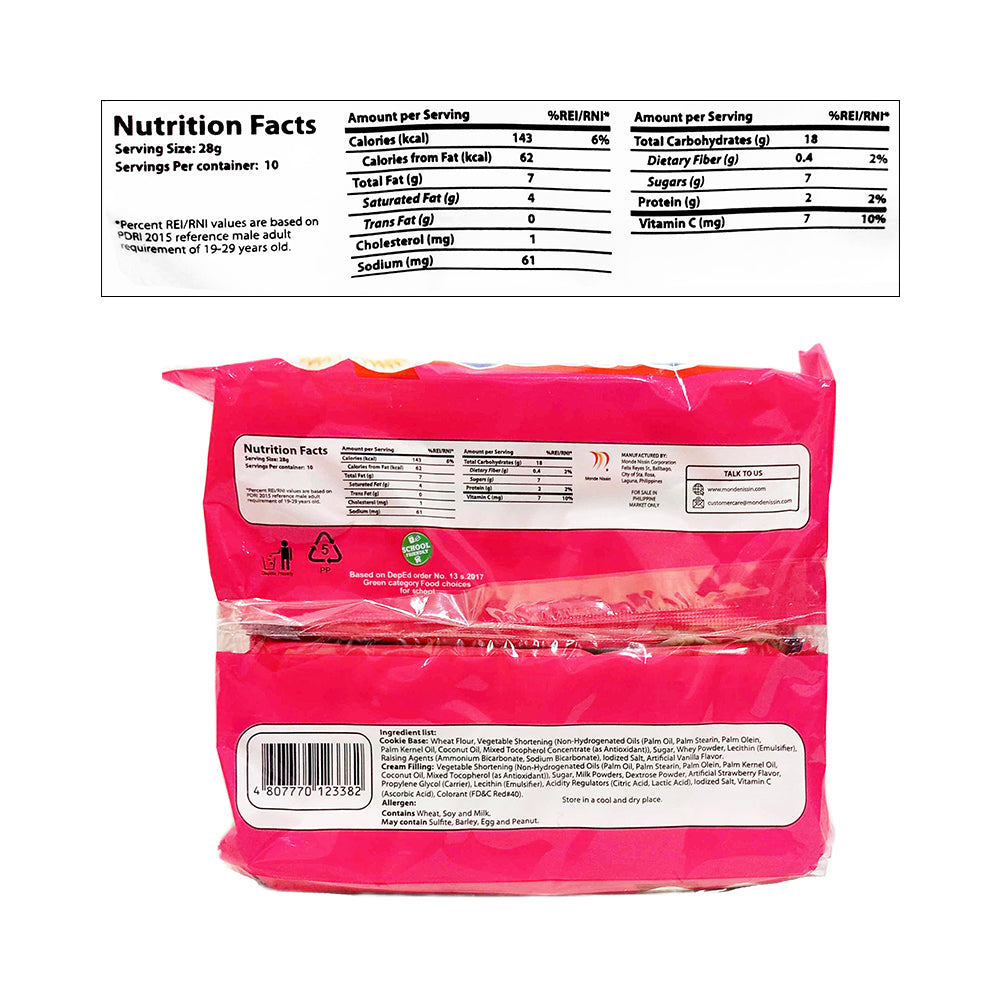Nissin Bingo Sandwich Cookie Milkee Strawberry Milk 28g x 10’s